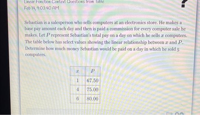 Solved Sebastian is a salesperson who sells computers at an | Chegg.com