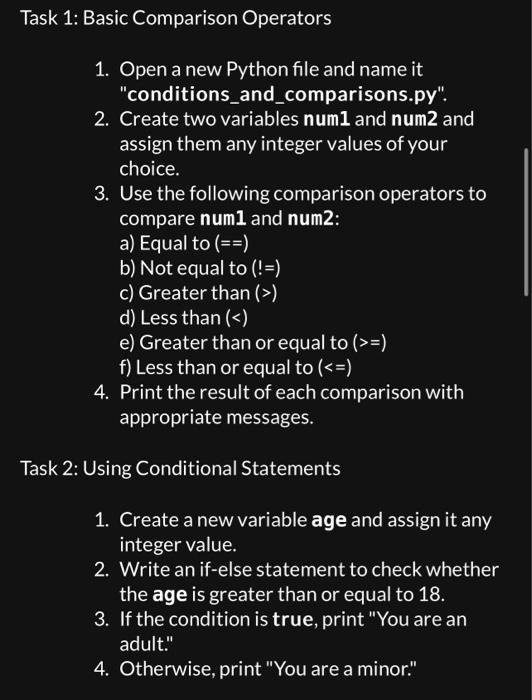 Solved ask 1: Basic Comparison Operators 1. Open a new | Chegg.com