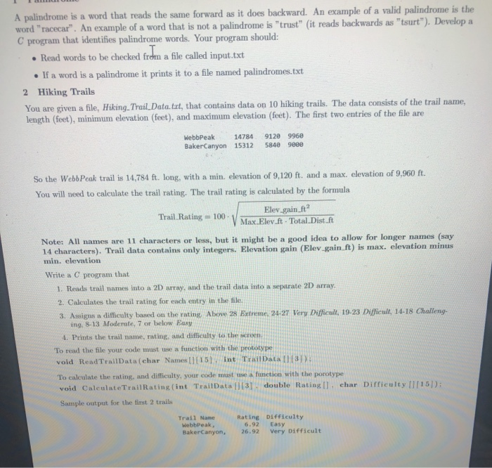 Solved 2 Hiking Trails You are given a file, Hiking Trail | Chegg.com