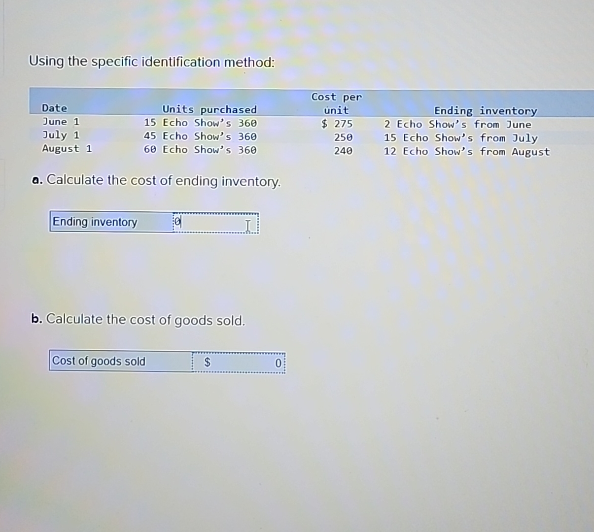 Solved Using the specific identification | Chegg.com