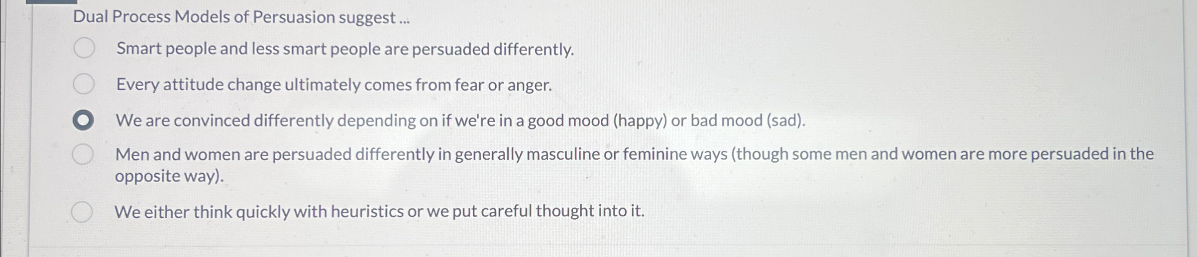 Solved Dual Process Models of Persuasion suggest ...Smart | Chegg.com