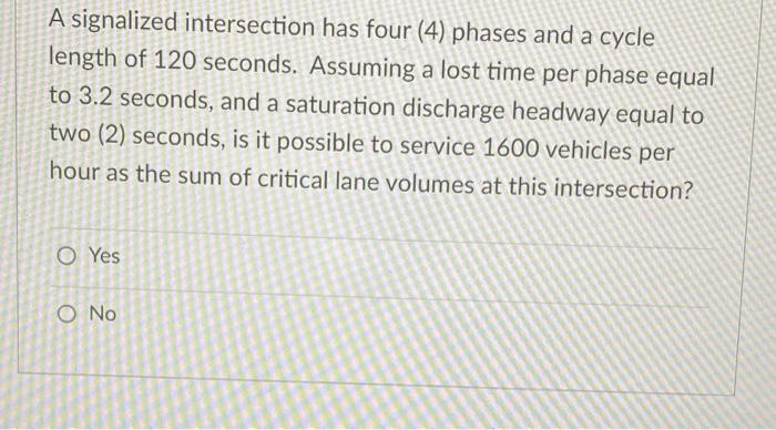 Solved A signalized intersection has four (4) phases and a | Chegg.com