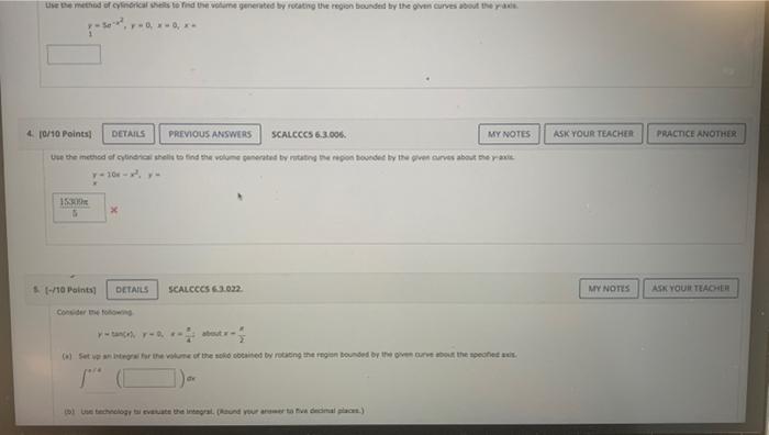 Solved z=3e−x2,r=0,x+0,x= SCALCCES 6.3.005. yx+10x−x3,x= | Chegg.com