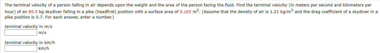Solved The terminal velocity of a person falling in air | Chegg.com