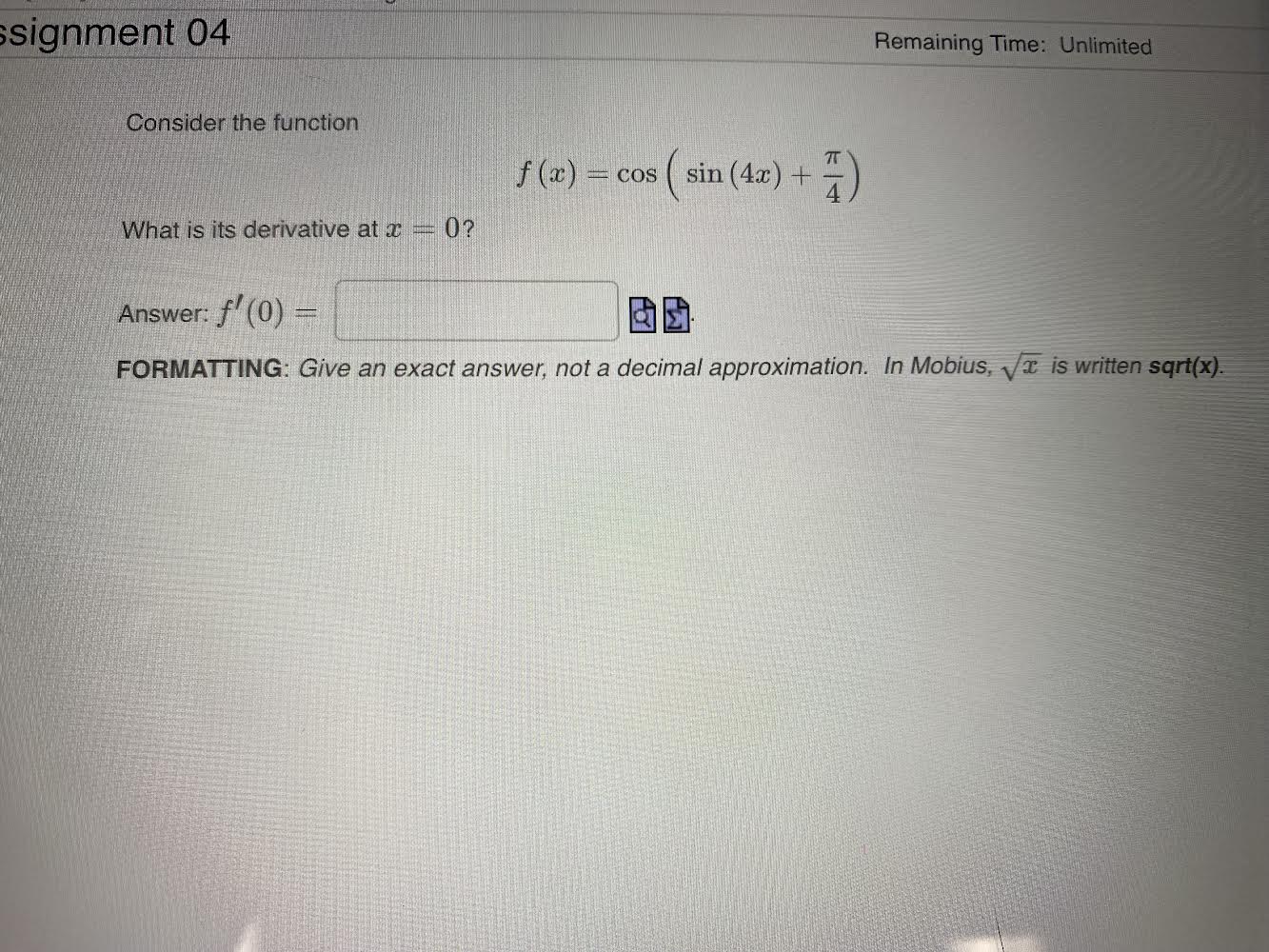 Solved Consider the functionf(x)=cos(sin(4x)+π4)What is its | Chegg.com Solved Consider the functionf(x)=cos(sin(4x)+π4)What is its | Chegg.com