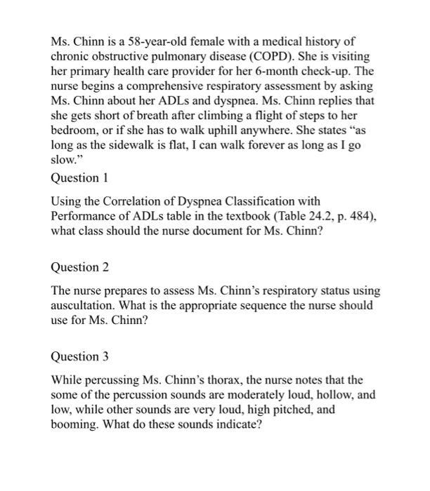 Solved Ms. Chinn is a 58-year-old female with a medical | Chegg.com