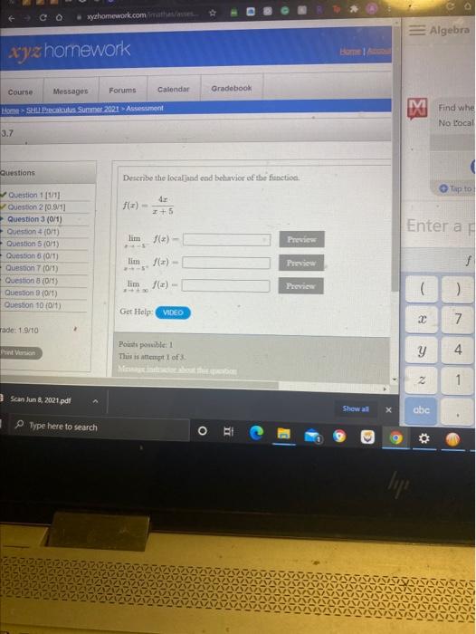 Solved со .xythomework.com/ Algebra xyzhomework Course | Chegg.com