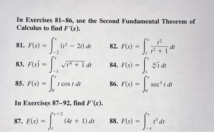 Solved In Exercises 81-86, use the Second Fundamental | Chegg.com