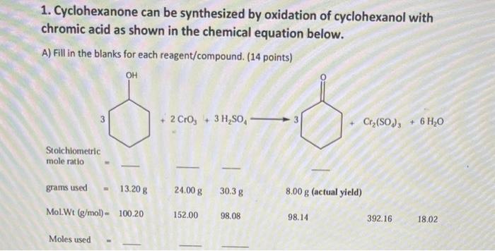 Solved 1. Cyclohexanone can be synthesized by oxidation of | Chegg.com