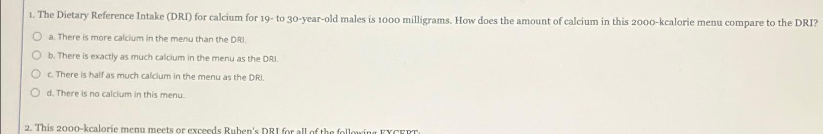 Solved The Dietary Reference Intake (DRI) ﻿for calcium for | Chegg.com