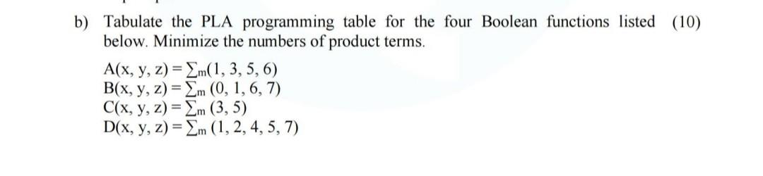 Solved B Tabulate The Pla Programming Table For The Four