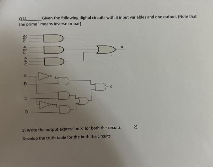 Solved Q14 Given the following digital circuits with 3 input | Chegg.com