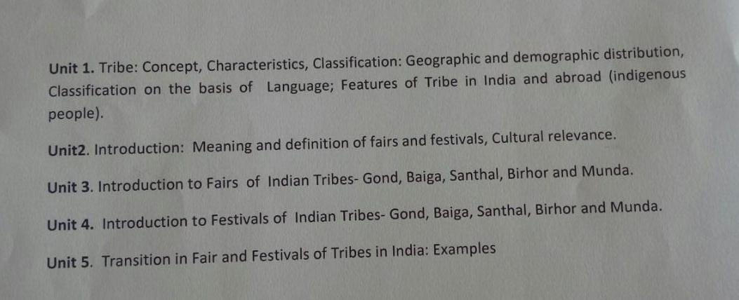 Solved Unit 1. Tribe: Concept, Characteristics, | Chegg.com