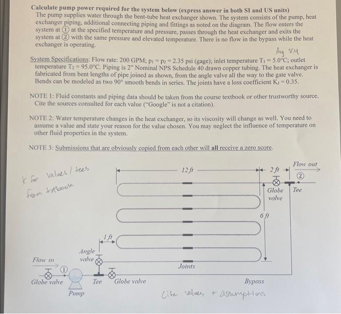 Calculate pump power required for the system below | Chegg.com