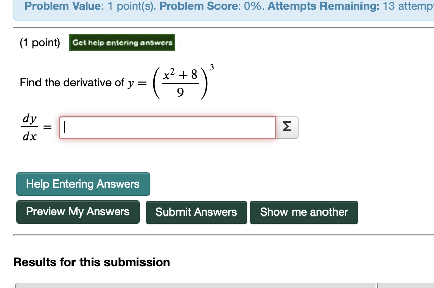Solved (1 ﻿point)Find the derivative of | Chegg.com