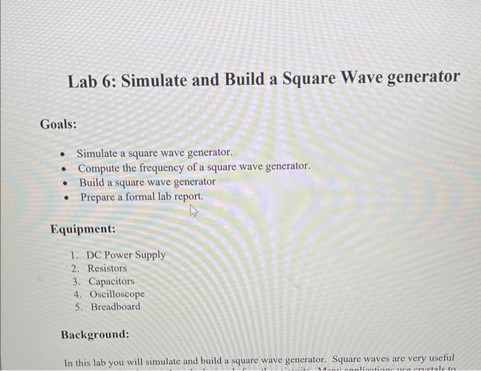 Lab 6: Simulate and Build a Square Wave generator | Chegg.com