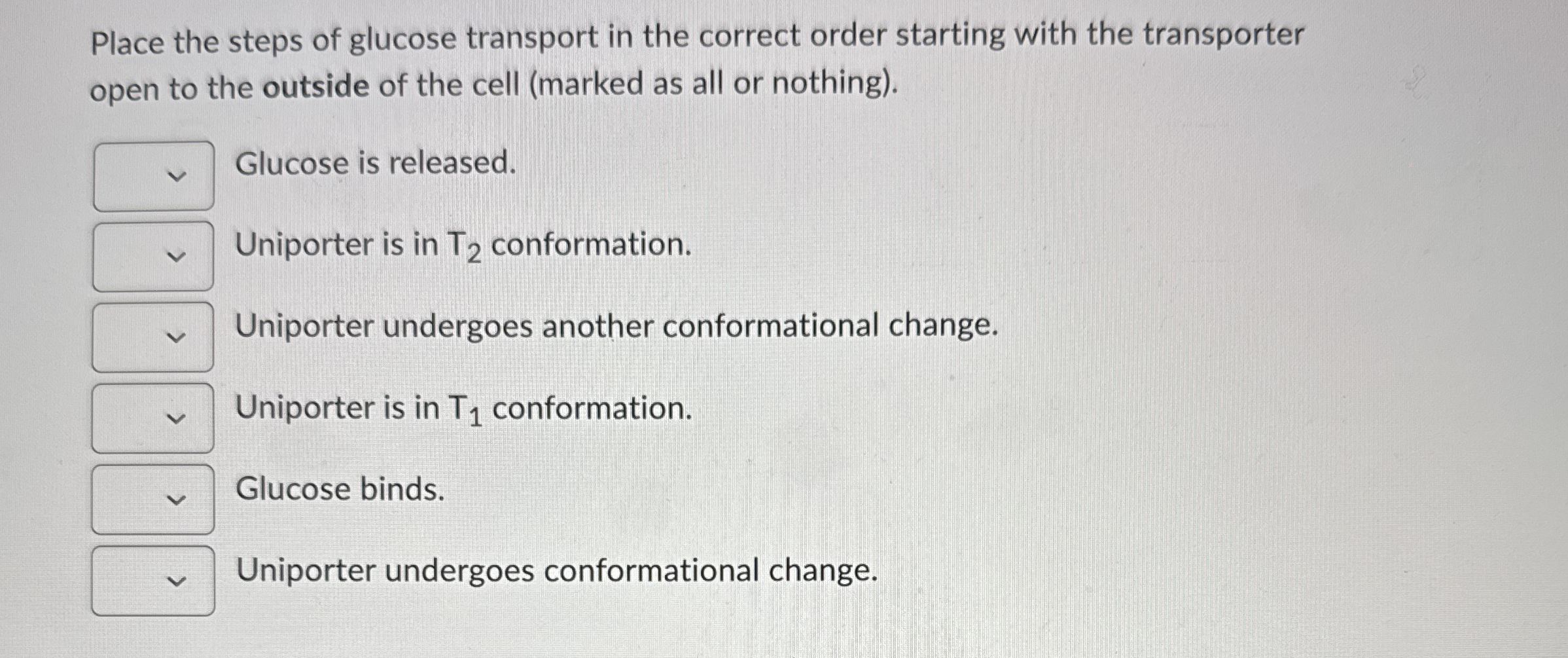 Solved Place the steps of glucose transport in the correct | Chegg.com