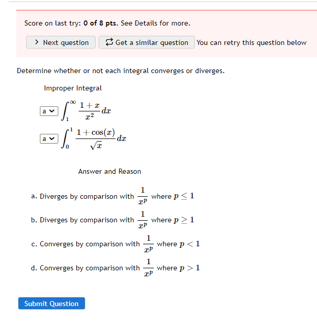 Solved Determine whether or not each integral converges or | Chegg.com