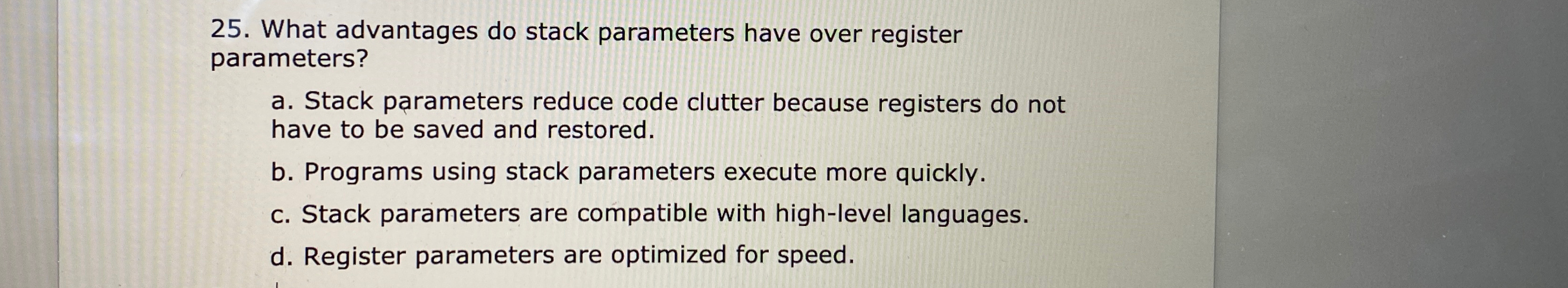 Solved What advantages do stack parameters have over | Chegg.com