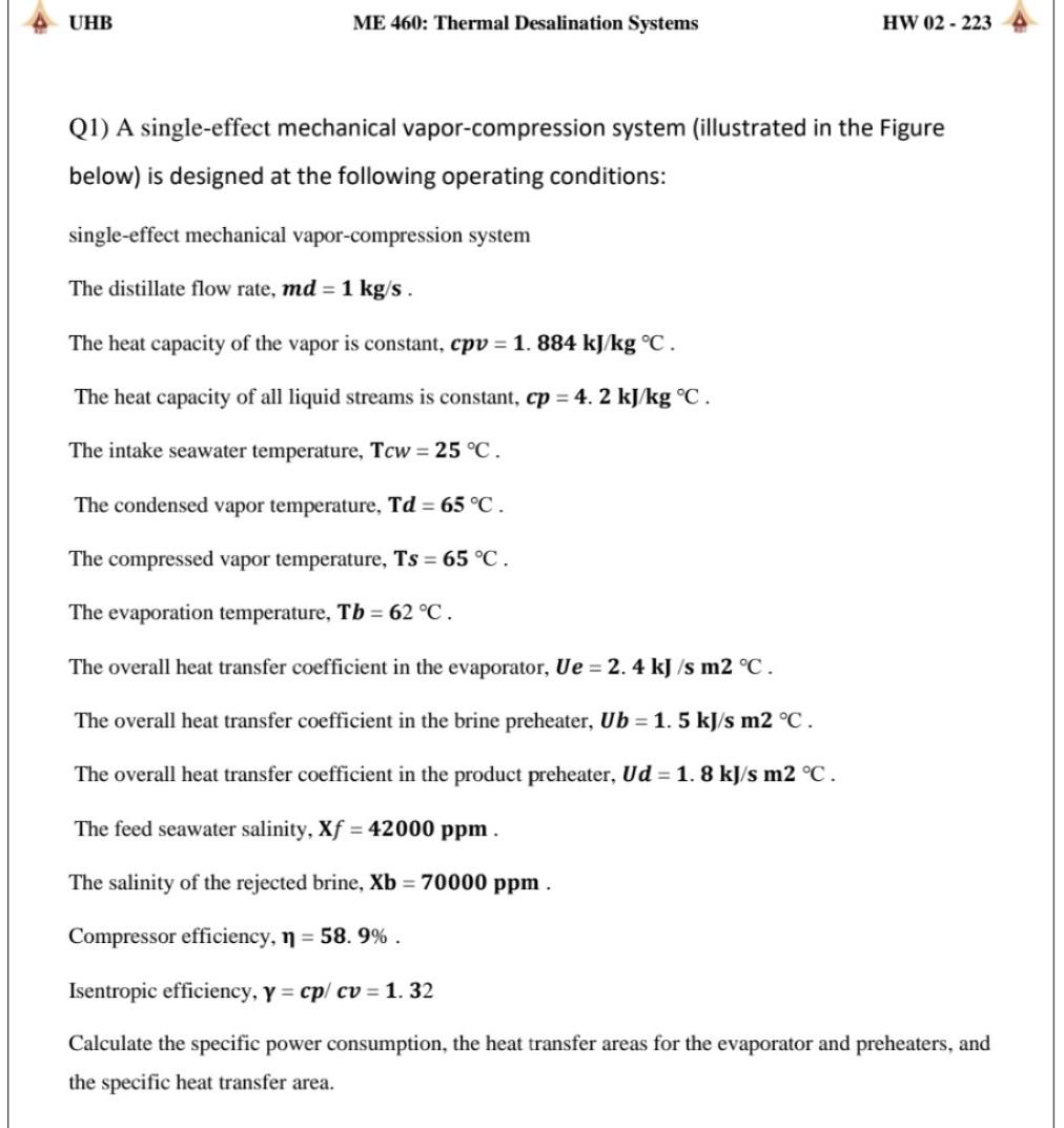 Solved Q1) A single-effect mechanical vapor-compression | Chegg.com