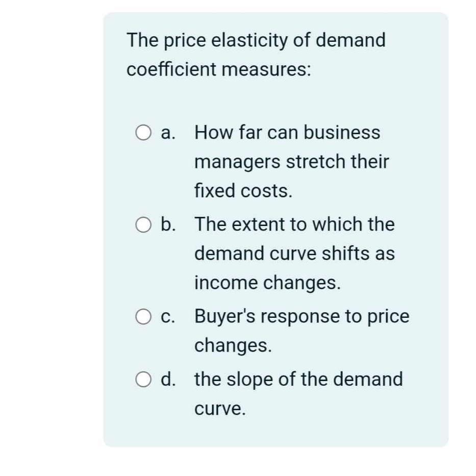 Solved The price elasticity of demand coefficient | Chegg.com