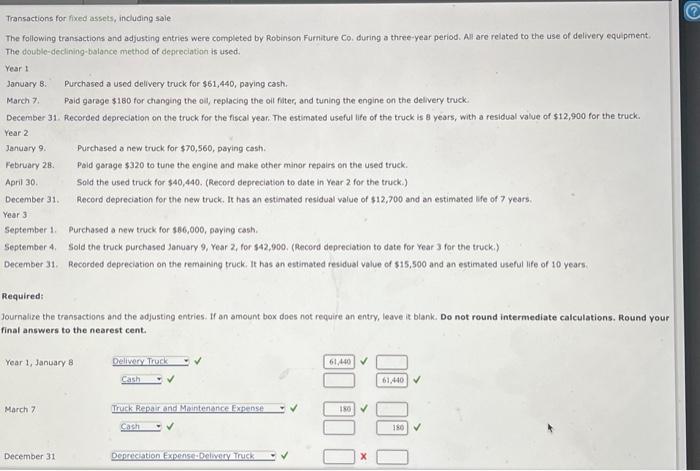 Solved Transactions for fixed assets, including sale The | Chegg.com