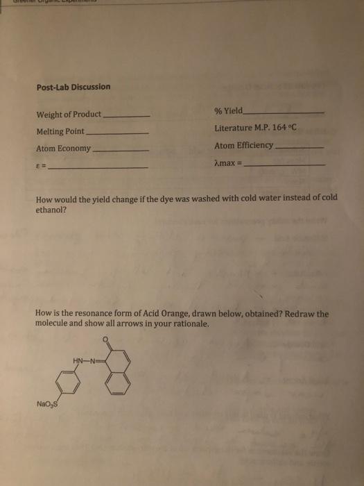Experiment #15 Acid Orange Introduction Dyes and | Chegg.com