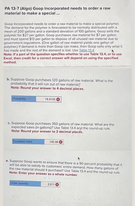 Solved PA 13-7 (Algo) Goop Incorporated needs to order a raw | Chegg.com