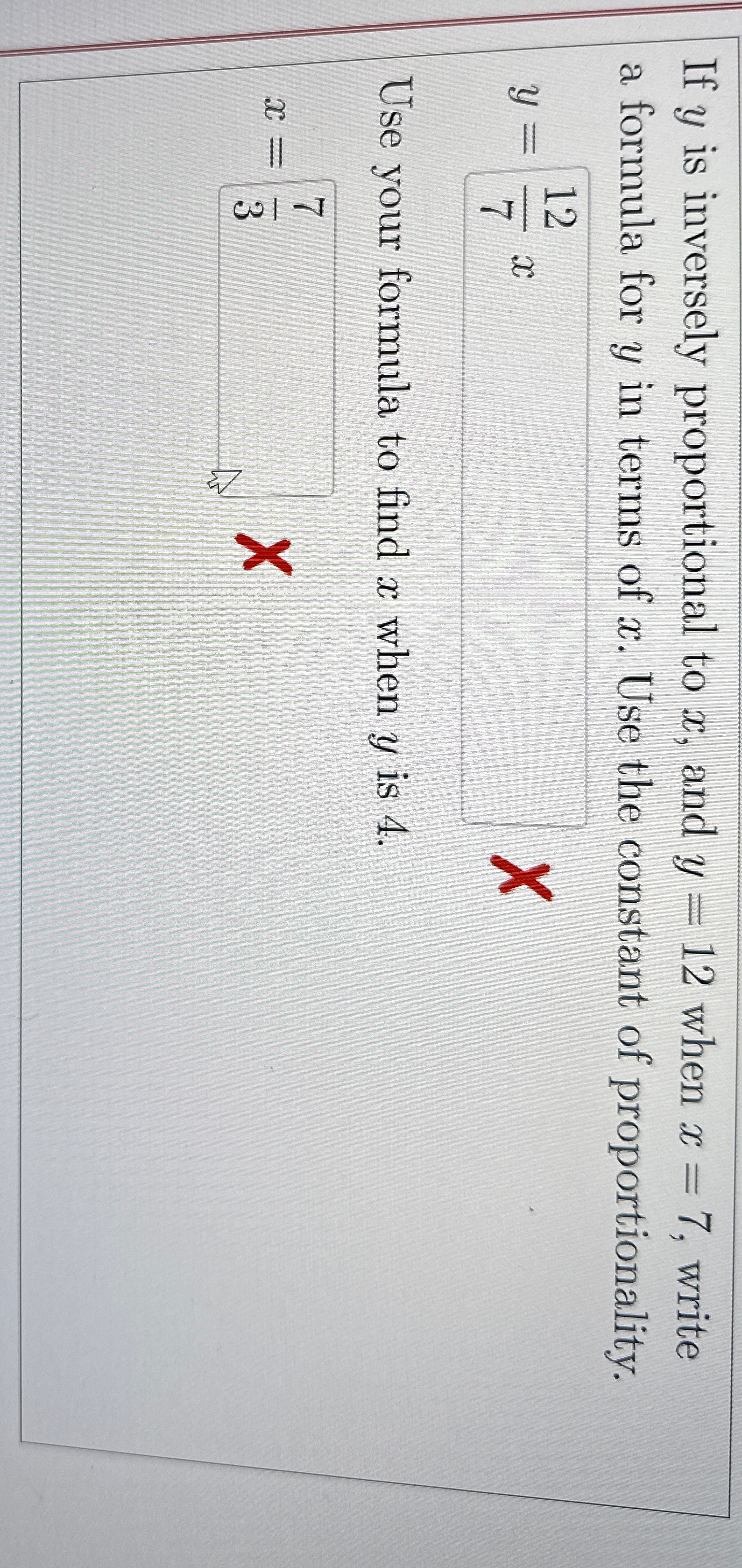 Solved If y ﻿is inversely proportional to x, ﻿and y=12 ﻿when | Chegg.com