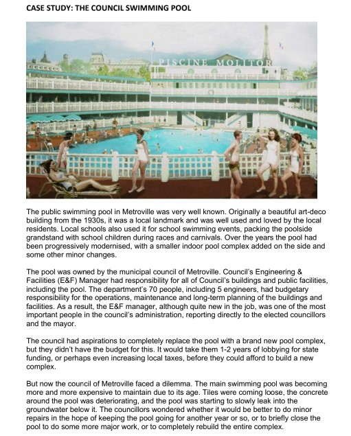 CASE STUDY: THE COUNCIL SWIMMING POOL | Chegg.com