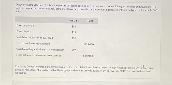 Solved Cheyenne Computer Parts Inc. is in the process of | Chegg.com