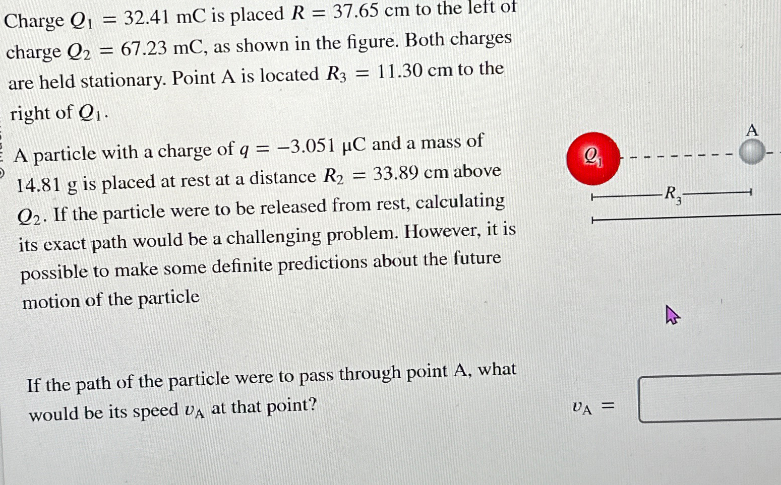 Solved Charge Q_(1)=32.41mC is placed R=37.65cm to the left | Chegg.com
