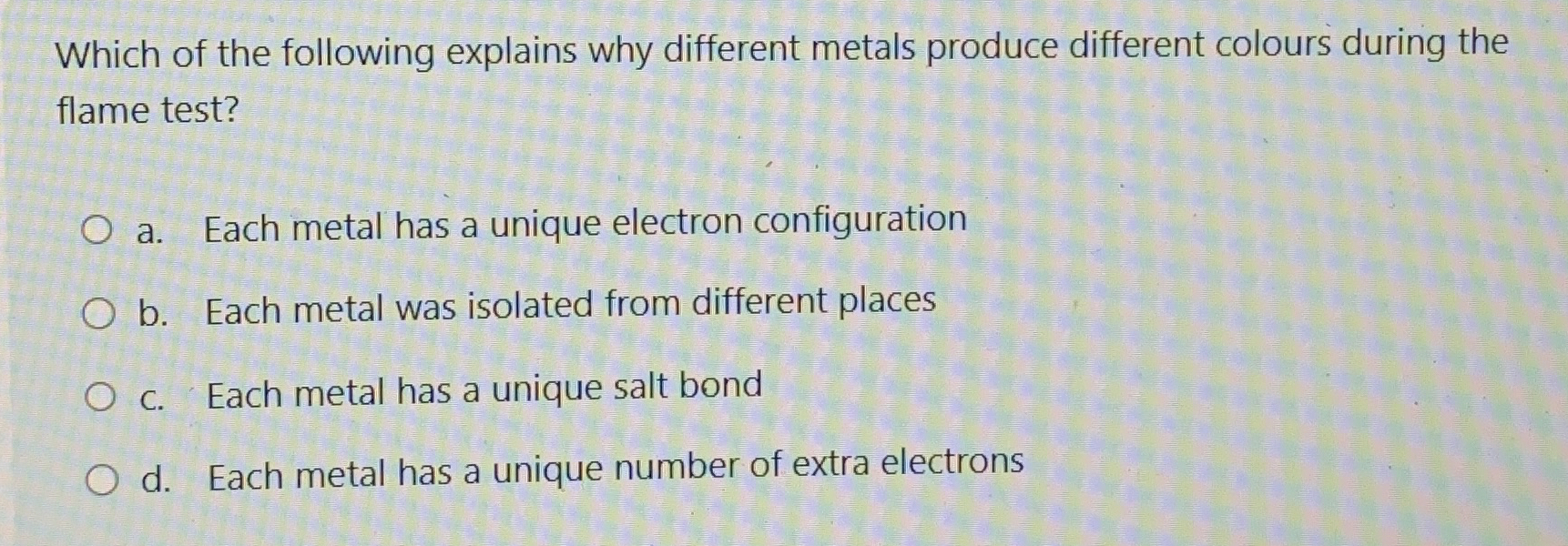 Solved Which of the following explains why different metals | Chegg.com