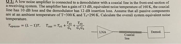 Solved Q 1: A low noise amplifier is connected to a | Chegg.com