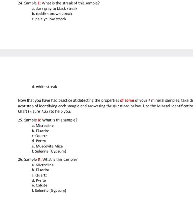 Solved 15. Sample D: What is the streak of this sample? a. | Chegg.com