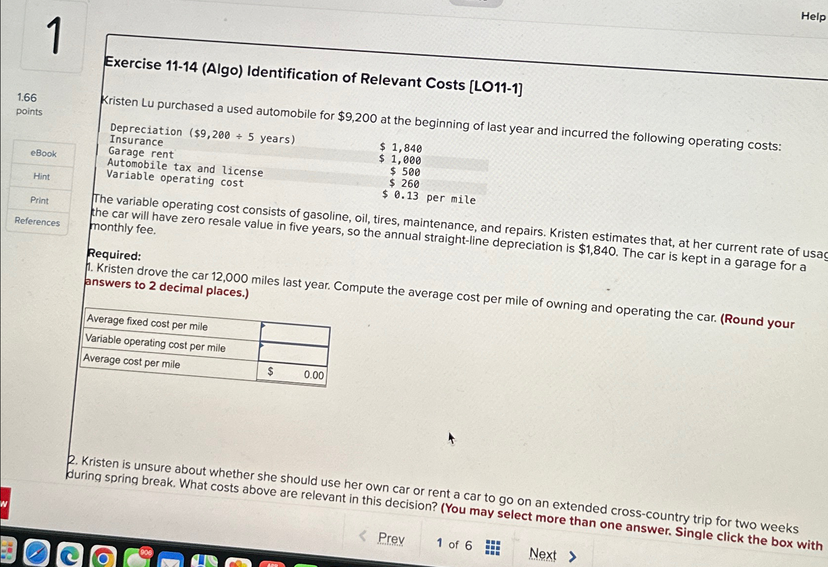 Solved 1 1.66 ﻿points eBook Hint PrintReferencesExercise | Chegg.com