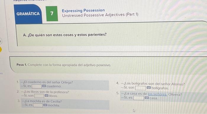Expressing Possession Unstressed Possessive | Chegg.com