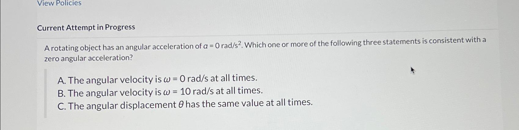 Solved View PoliciesCurrent Attempt in ProgressA rotating | Chegg.com