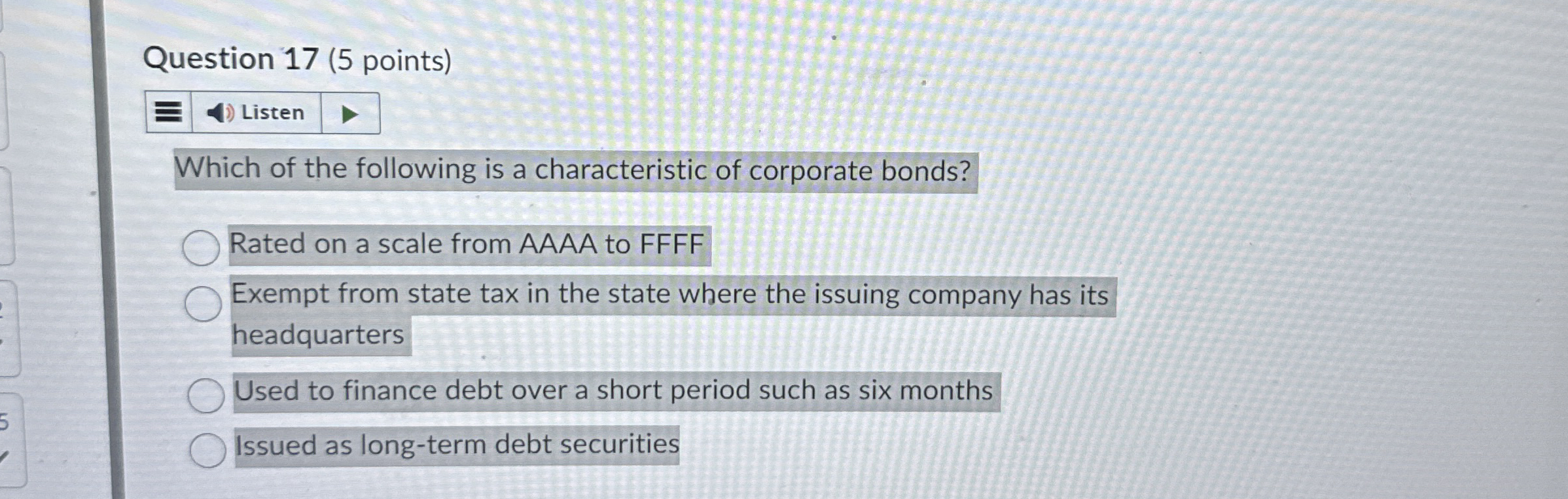 Solved Question 17 (5 ﻿points)ListenWhich of the following | Chegg.com