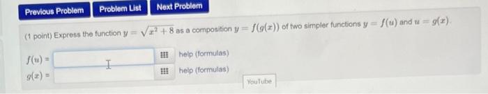 Solved (4 point) Express the function y=x2+8 as a | Chegg.com