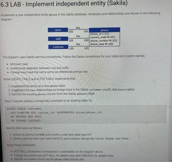 Solved 6.3 LAB - Implement independent entity (Sakila) | Chegg.com Solved 6.3 LAB - Implement independent entity (Sakila) | Chegg.com