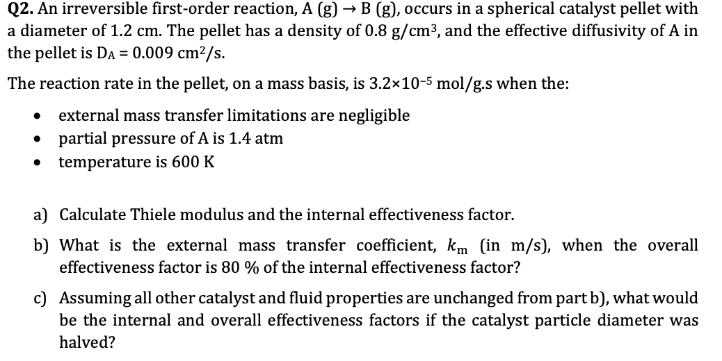 Solved a) ﻿Calculate Thiele modulus and the internal | Chegg.com