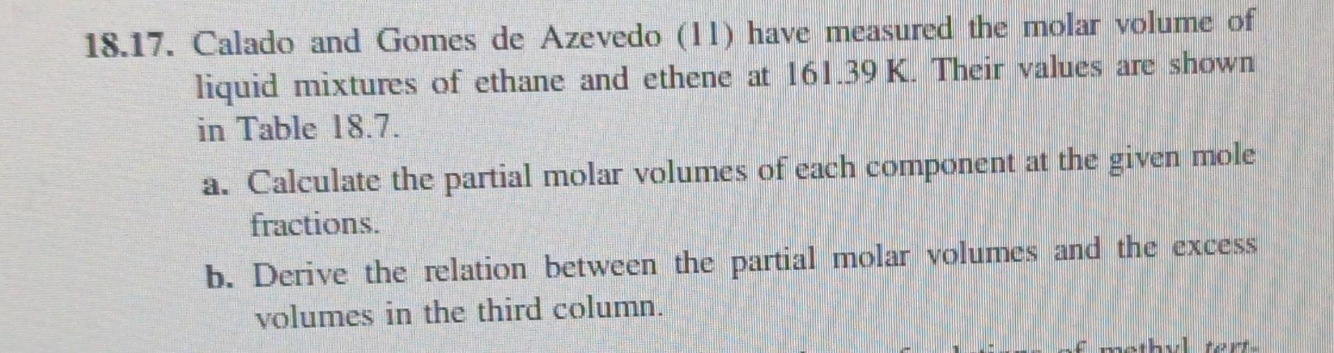 Solved a. Calculate the partial molar volumes of each | Chegg.com