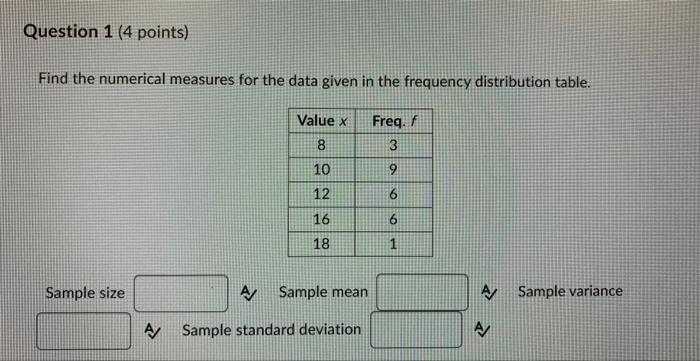 Solved Find the numerical measures for the data given in the | Chegg.com