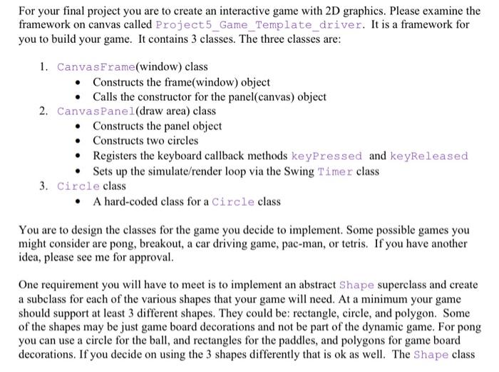 For your final project you are to create an | Chegg.com