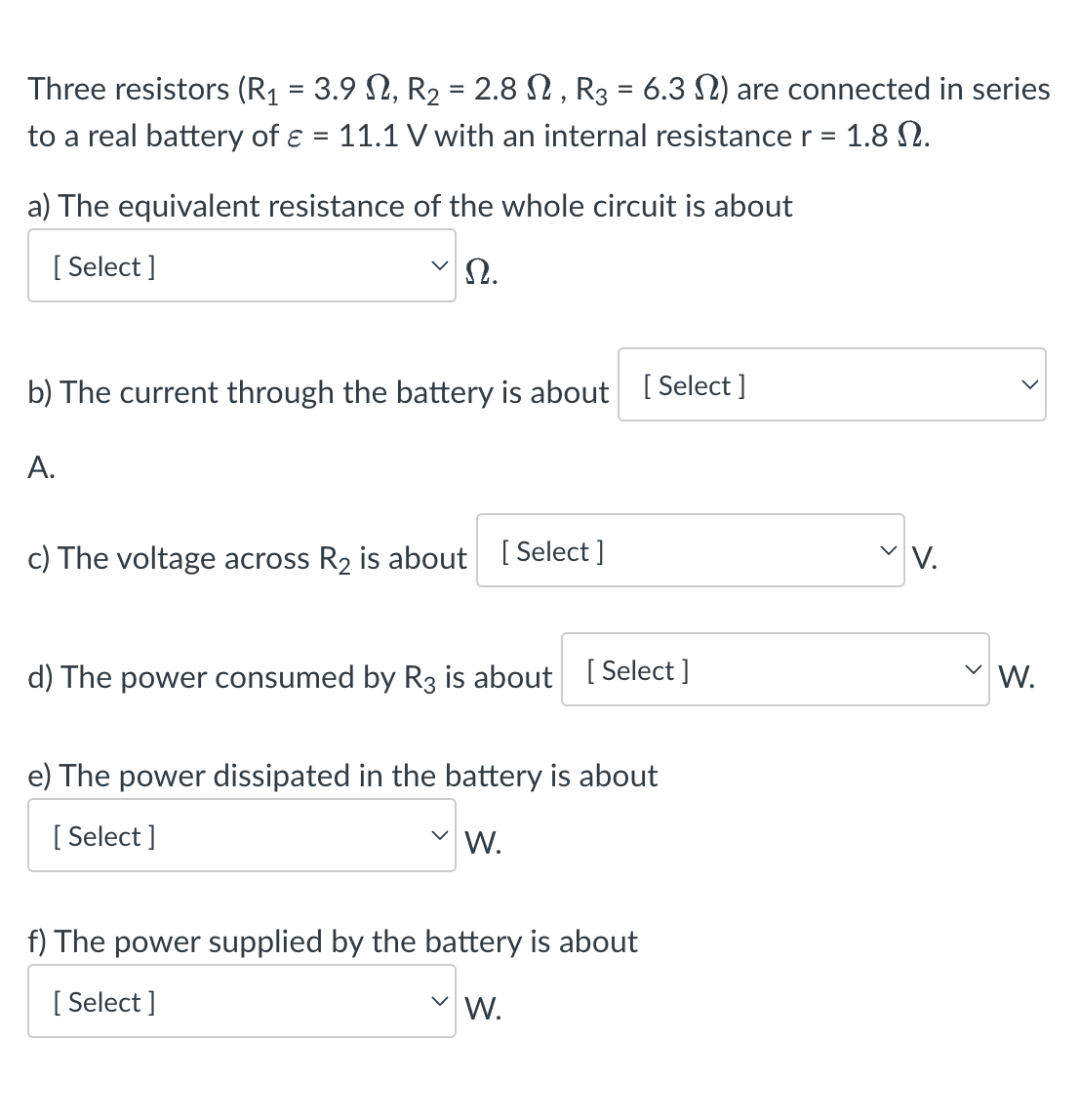 Solved Three resistors (R1=3.9Ω,R2=2.8Ω,R3=6.3Ω) ﻿are | Chegg.com