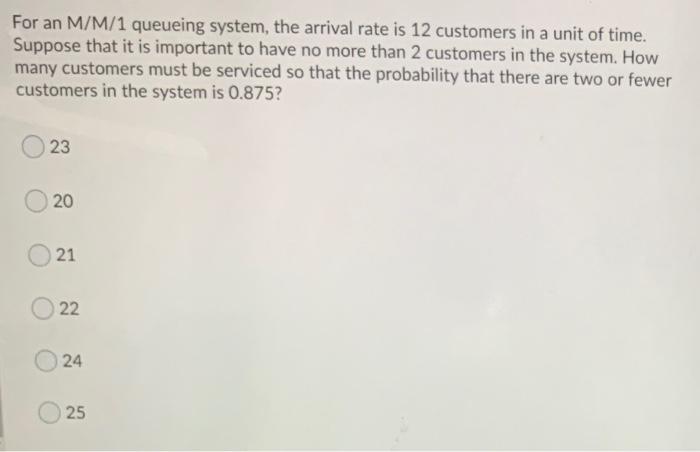 Solved For an M/M/1 queueing system, the arrival rate is 12 | Chegg.com