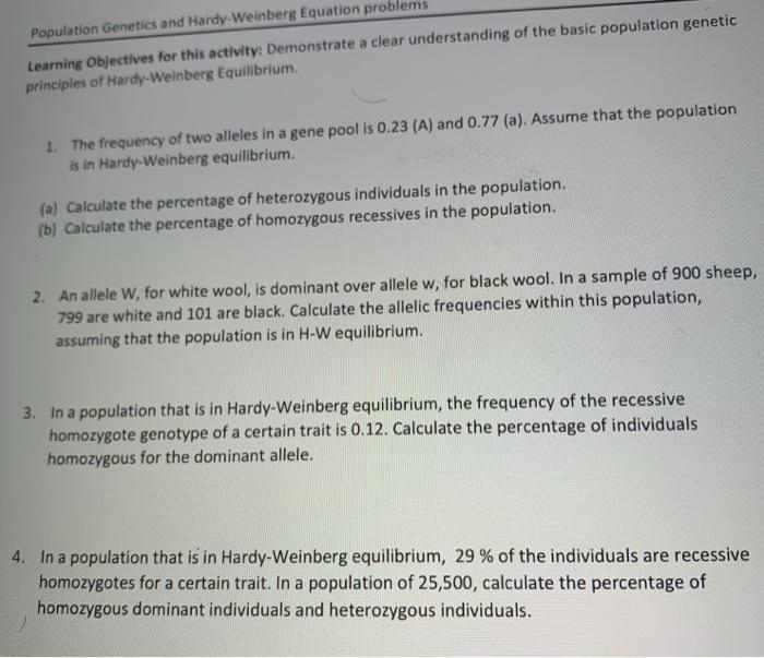 Solved Population Genetics and Hardy-Weinberg Equation | Chegg.com