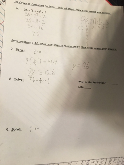 Solved Use Order of Operations to solve. Show all steps | Chegg.com