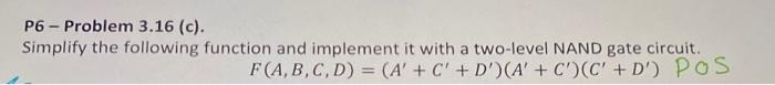 Solved P6 - Problem 3.16 (c). Simplify the following | Chegg.com